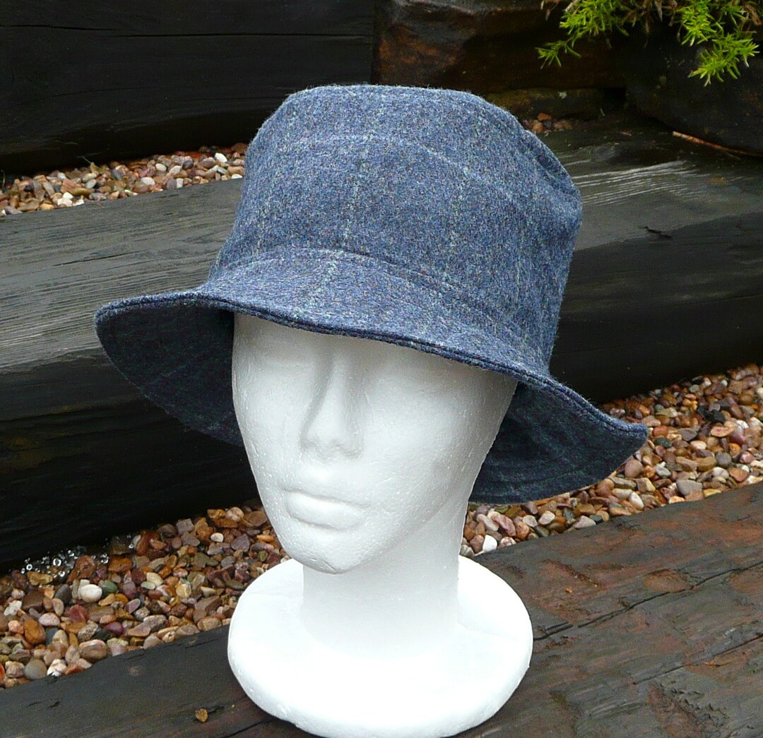Bucket Hat Blue Wool Tweed Unisex Hat Waxed Wool Tweed Hat - Etsy