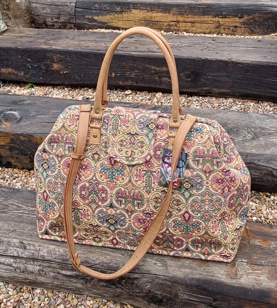 Tapestry Weekender Bag: Vintage Moors Carpet Bag With Leather Handles ...