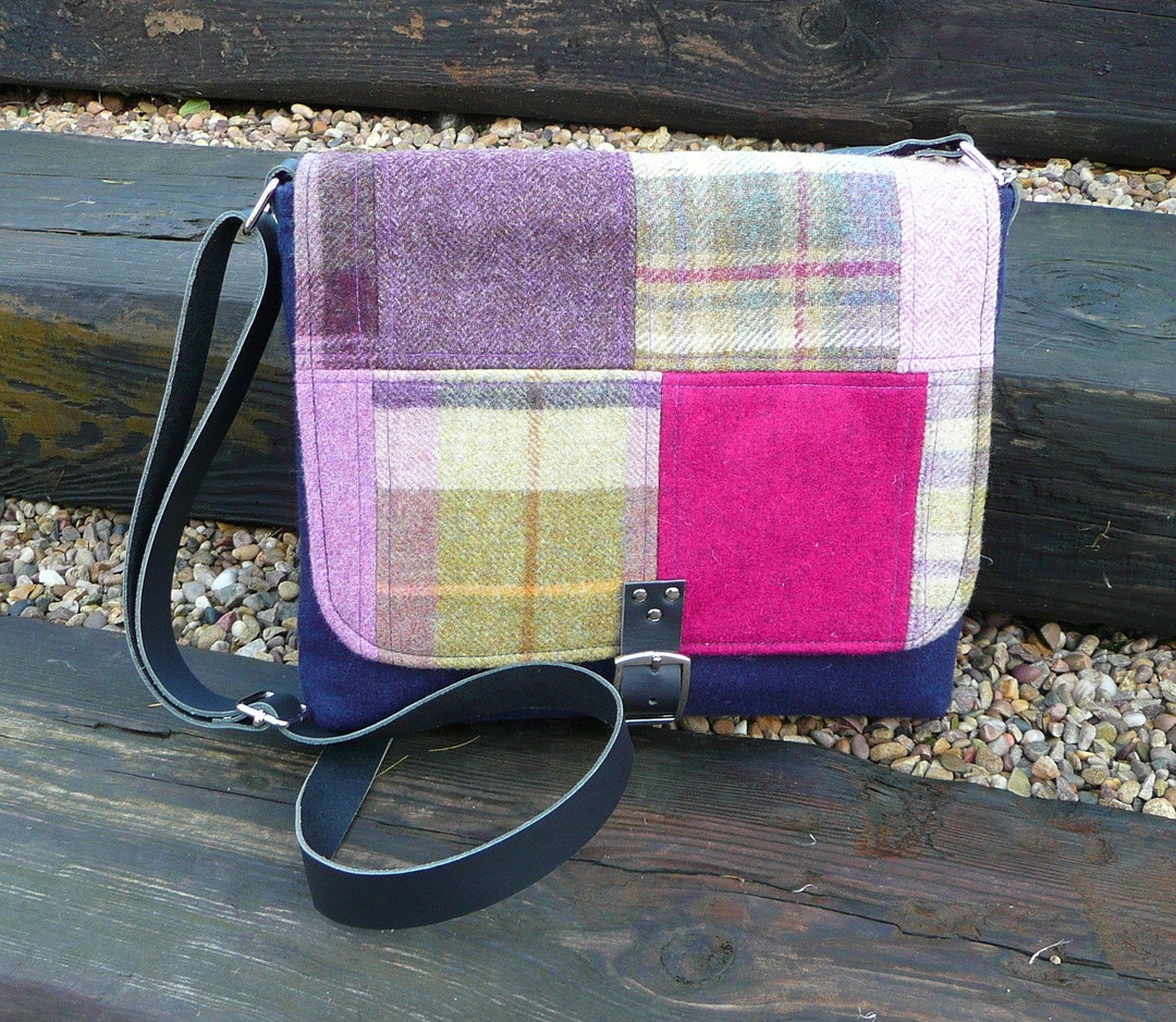 Crossbody Bag, Patchwork Tweed Shoulder Bag, Purple, Pink & Green ...