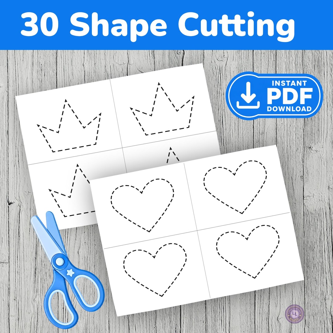 30 Shape Cutting Practice Printable Preschool Scissor Skills Activity ...