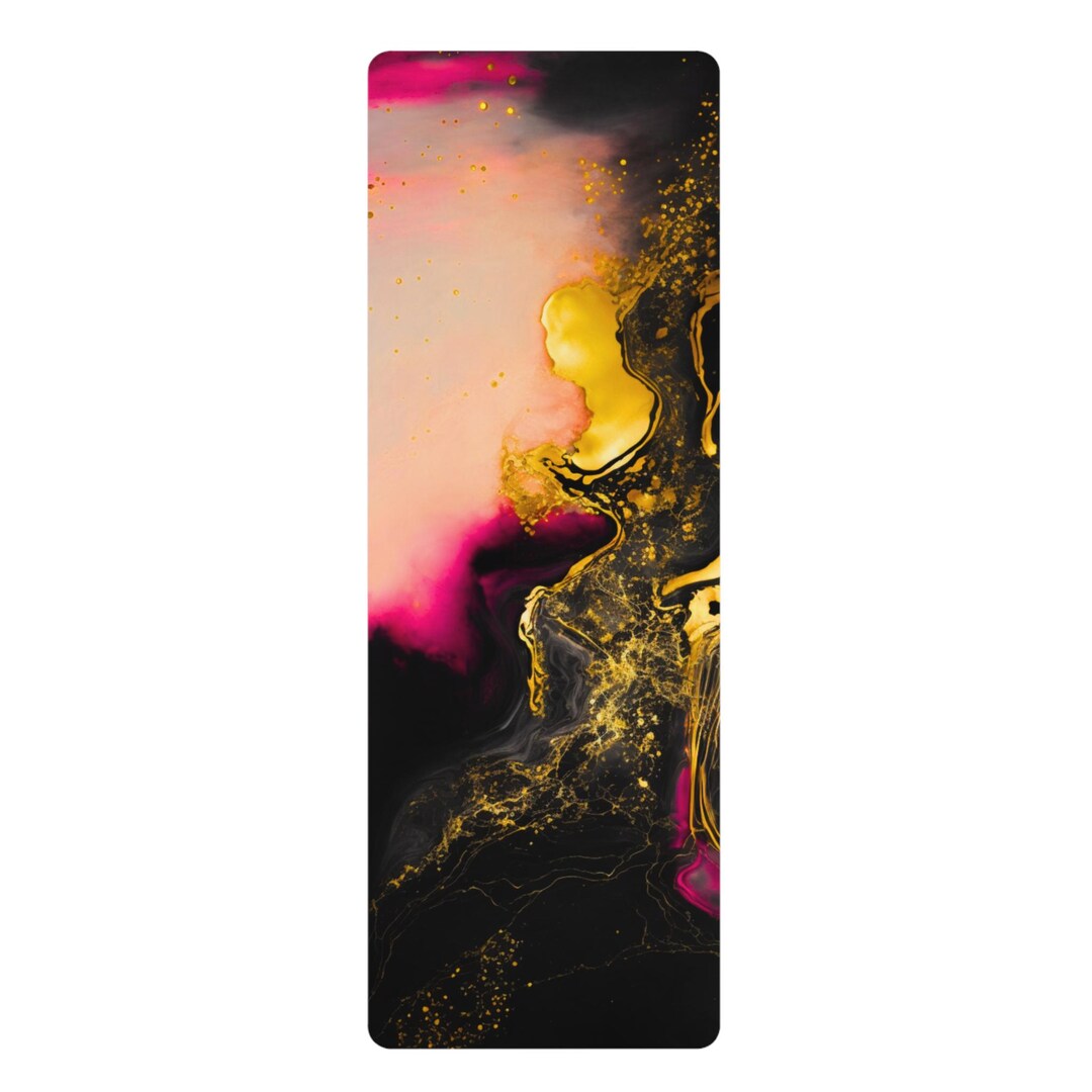 Pink Gold Marble Flow Rubber Yoga Mat | Abstract Fluid Art, Black ...