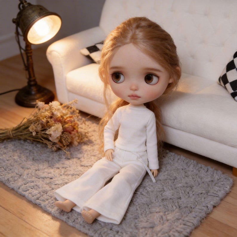 Blythe Casual Outfit Set, Ribbed Knit Top & Wide Leg Pants, Fits OB22 ...