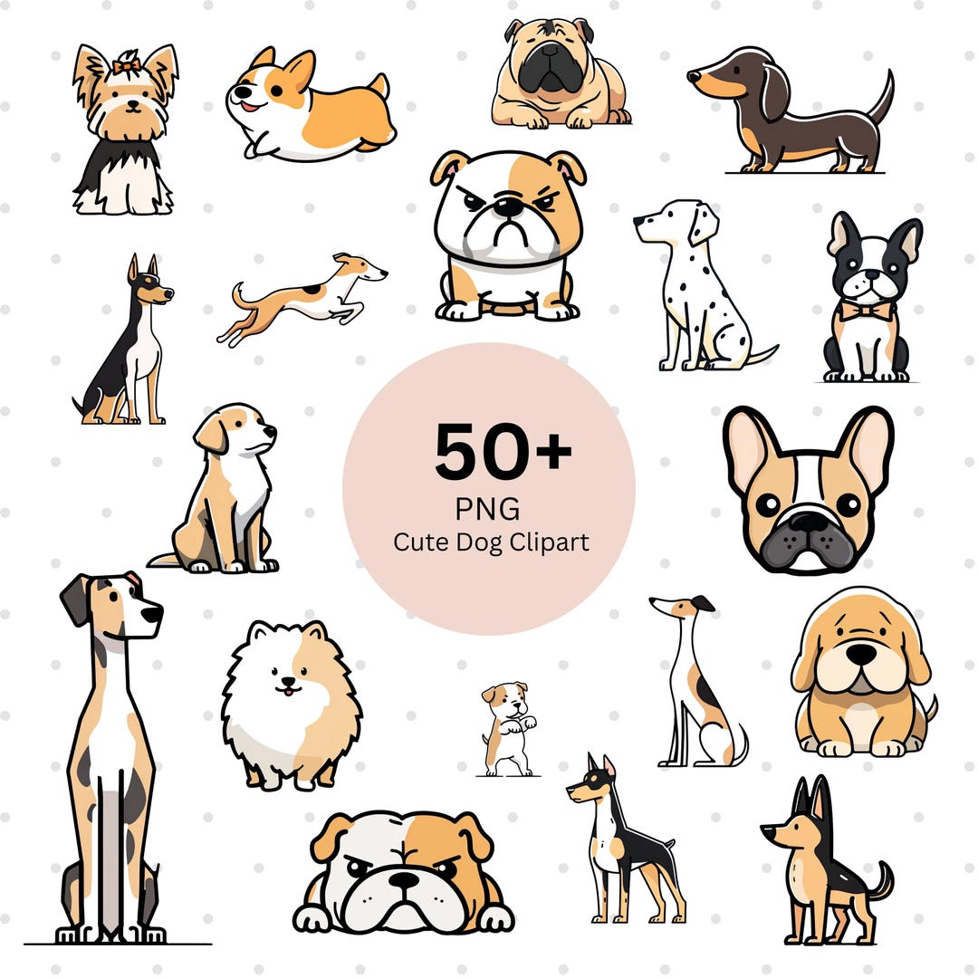 Cute Dog Clipart Bundle PNG | Kawaii Puppy Vector Set | Dog Breeds ...