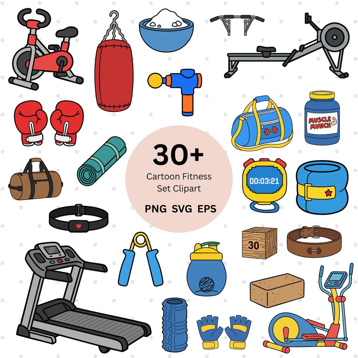 Set di clipart di fitness dei cartoni animati, grafica di attrezzature ...