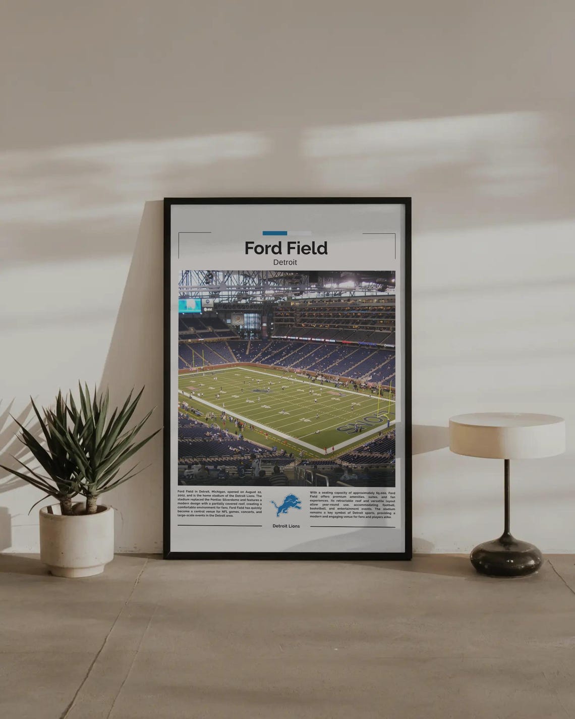 Ford Field Stadium Poster, Detroit Lions Wall Art, Lions Print, NFL ...