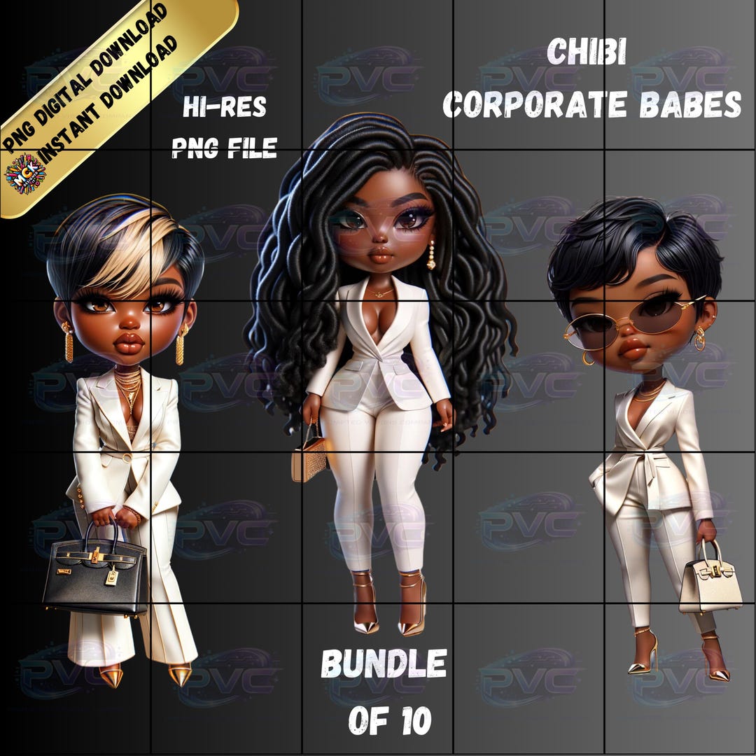 10 Chibi African American Corporate PNG Bundle | Black Woman Business ...