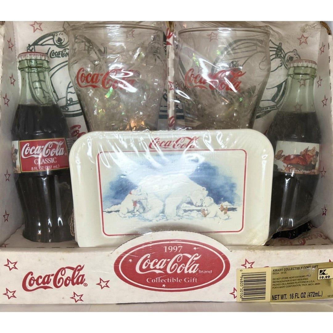 Vintage 1997 Coca-cola Collectible Gift Set Bottles Glasses Tray Sealed ...