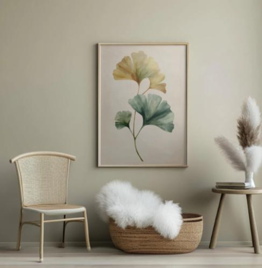 Minimalist Ginkgo Leaf Art | Japandi Botanical Print | Sage Green ...
