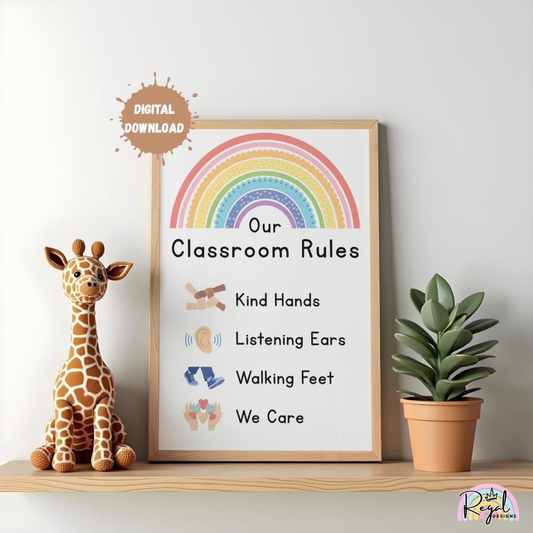 Pastel Rainbow Classroom Rules Poster | Calm Learning Environment | ECD ...