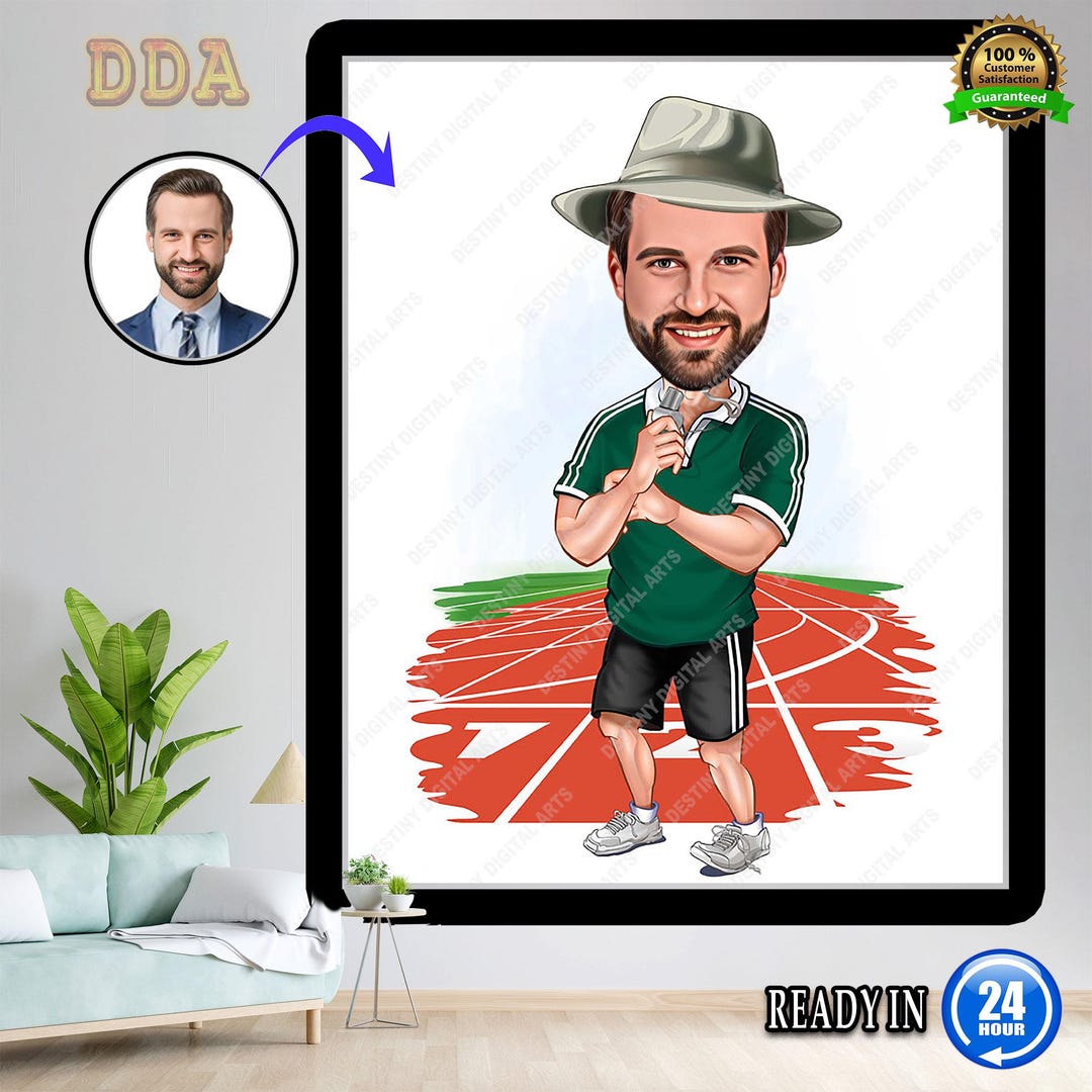 Custom Track Coach Caricature Portrait | Personalized Running Trainer ...