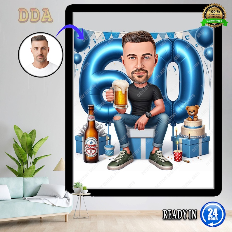 Custom 50th Birthday Lady Art | Elegant Fifty & Fabulous Digital Toon ...