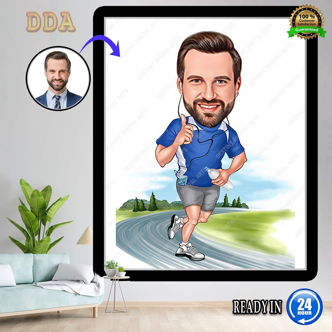 Custom Runner Caricature From Photo | Personalized Marathon Finisher ...