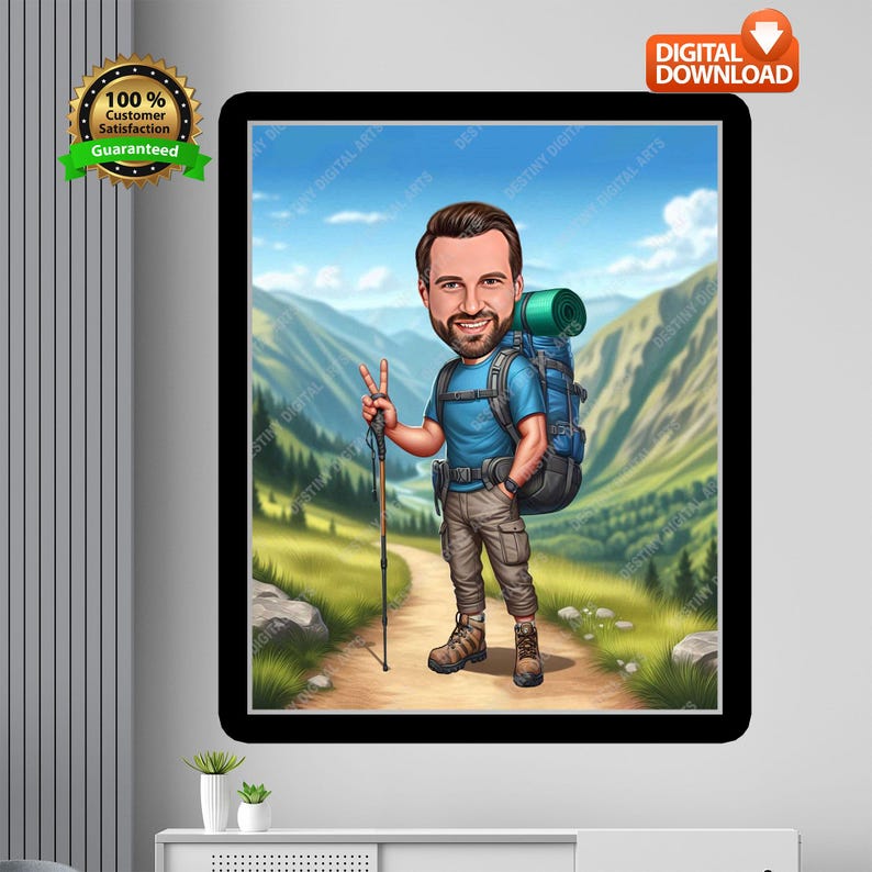 Custom Hiker Caricature From Photo | Personalized Backpacker Portrait ...