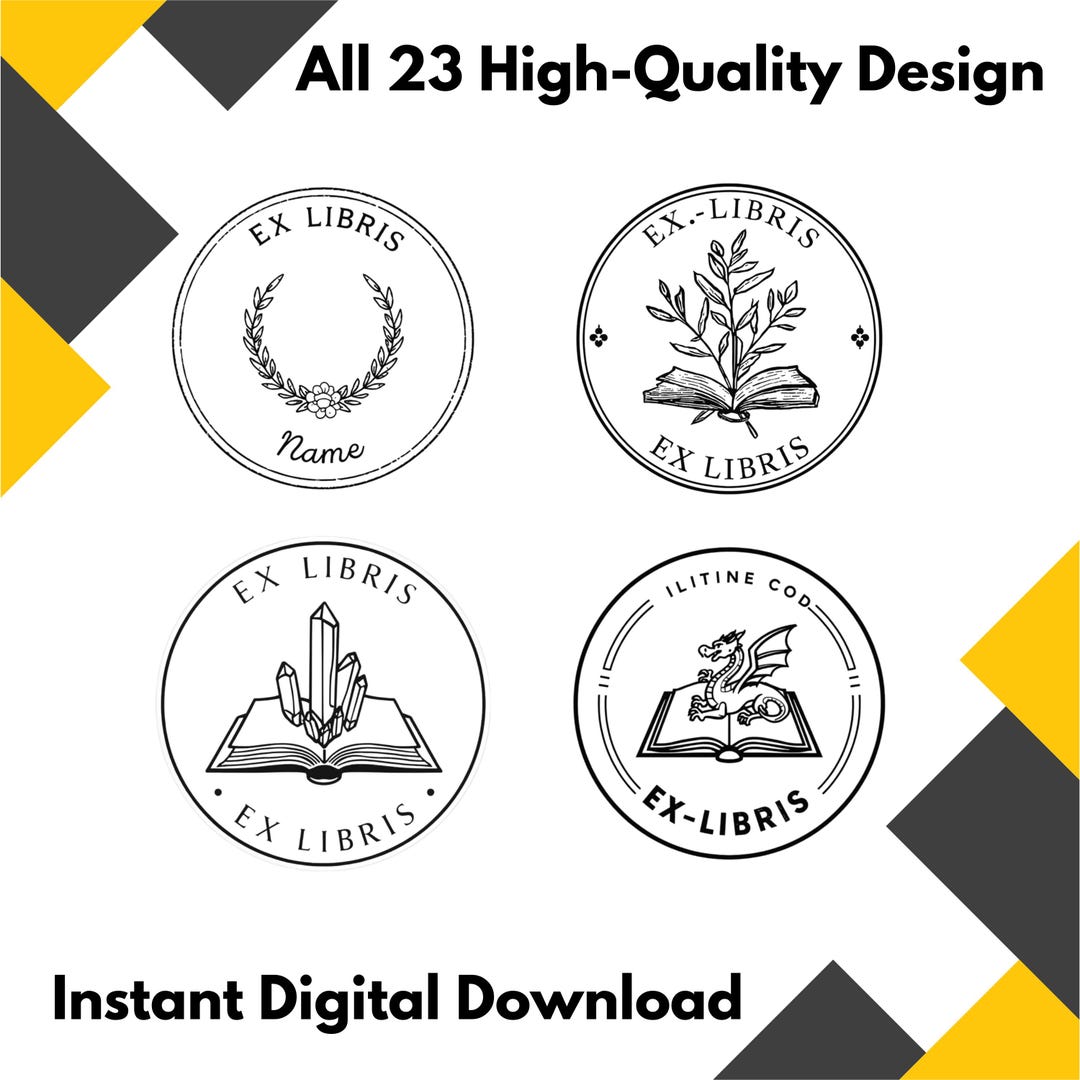 23 Ex Libris Designs Bundle | Bookplate Stamp SVG PNG PDF | Vintage ...
