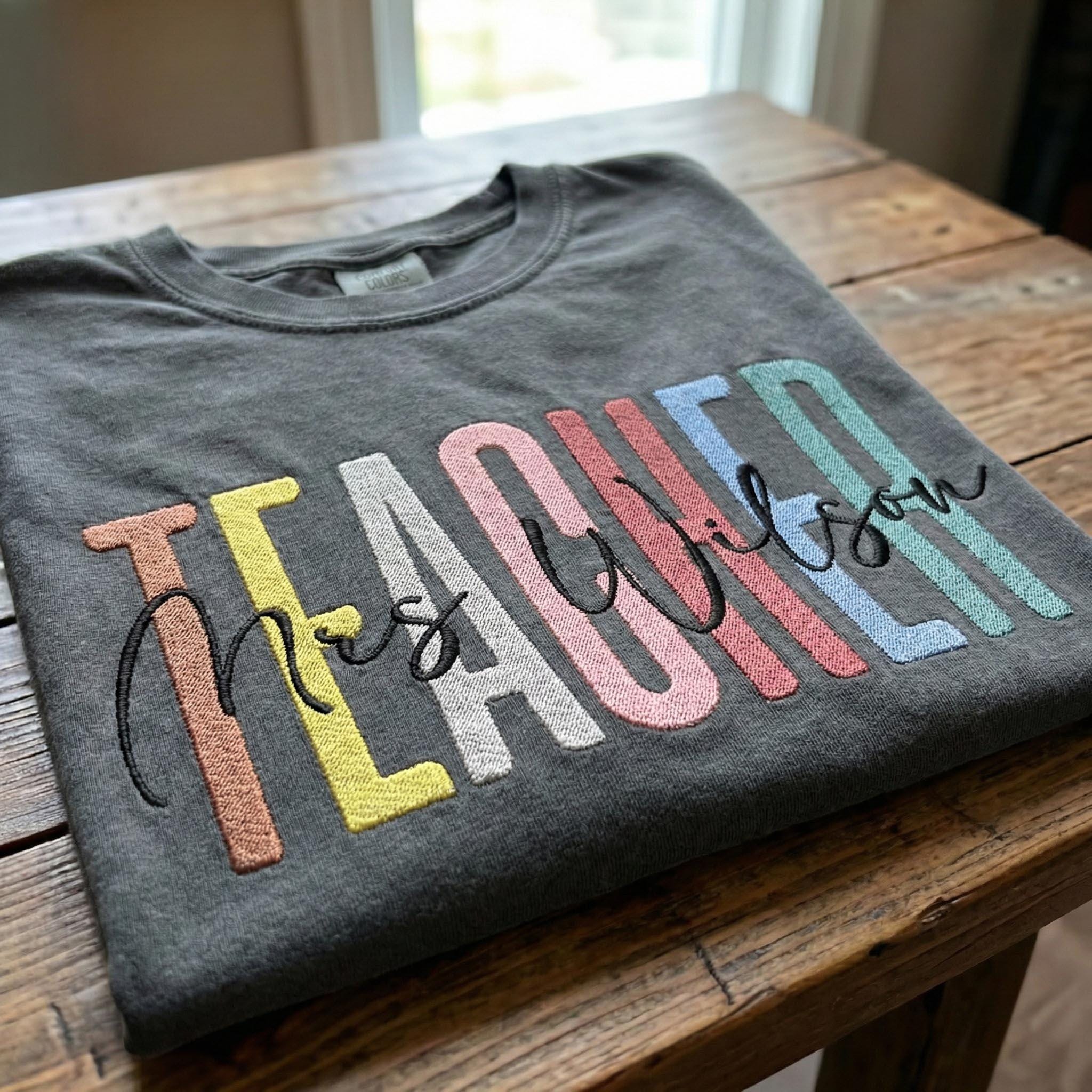 Personalized Teacher Embroidery Design | Custom Teacher Name Machine ...