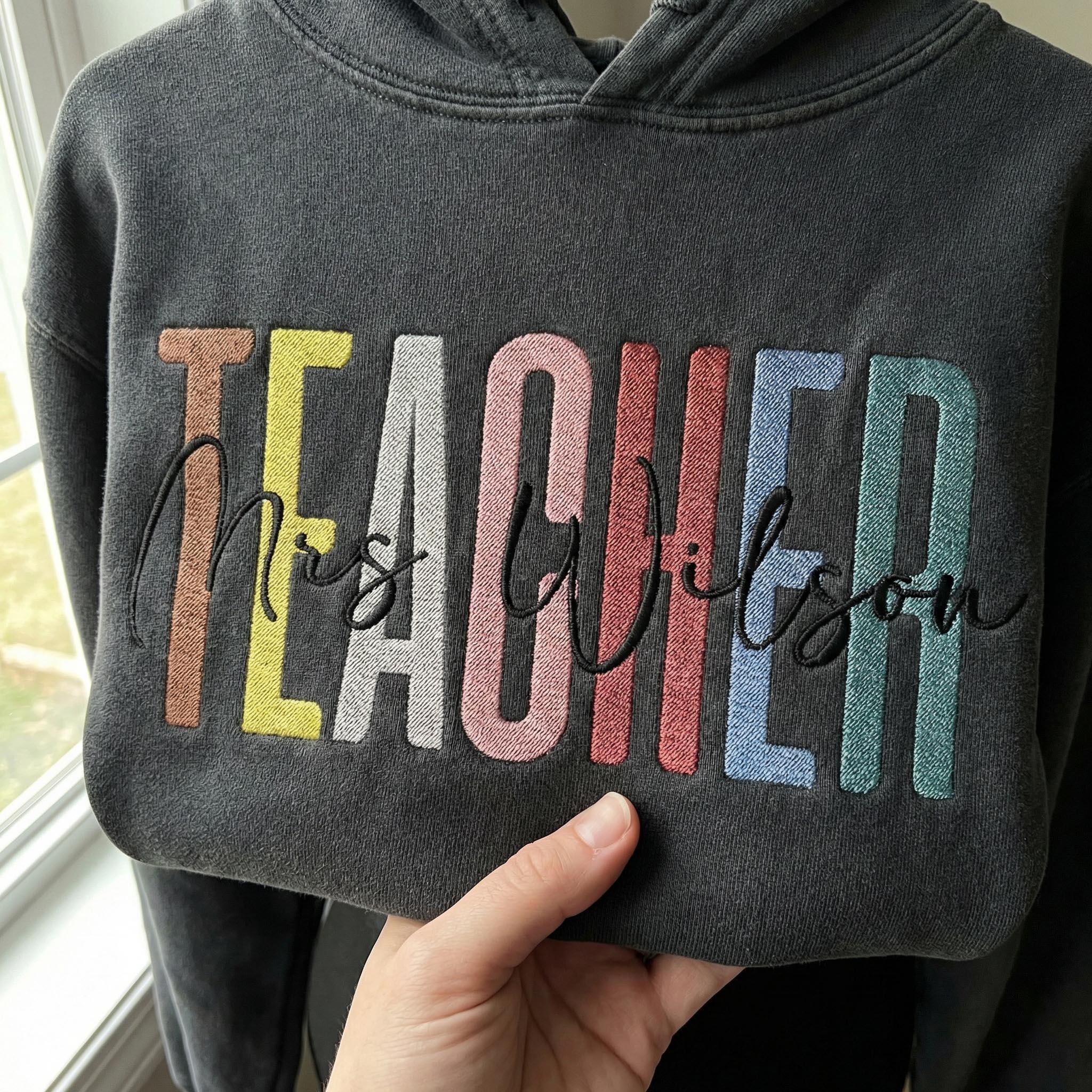 Personalized Teacher Embroidery Design | Custom Teacher Name Machine ...