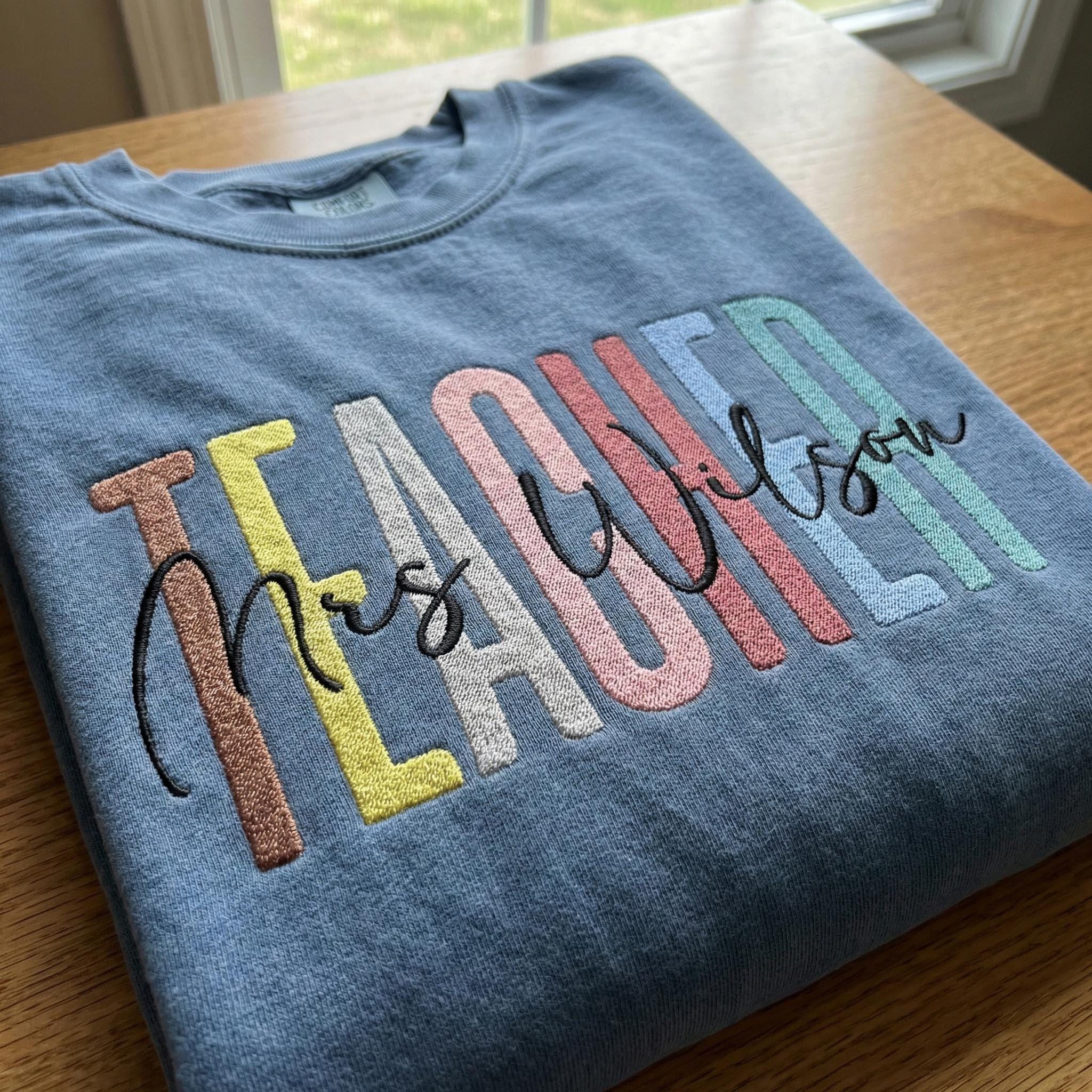 Personalized Teacher Embroidery Design | Custom Teacher Name Machine ...