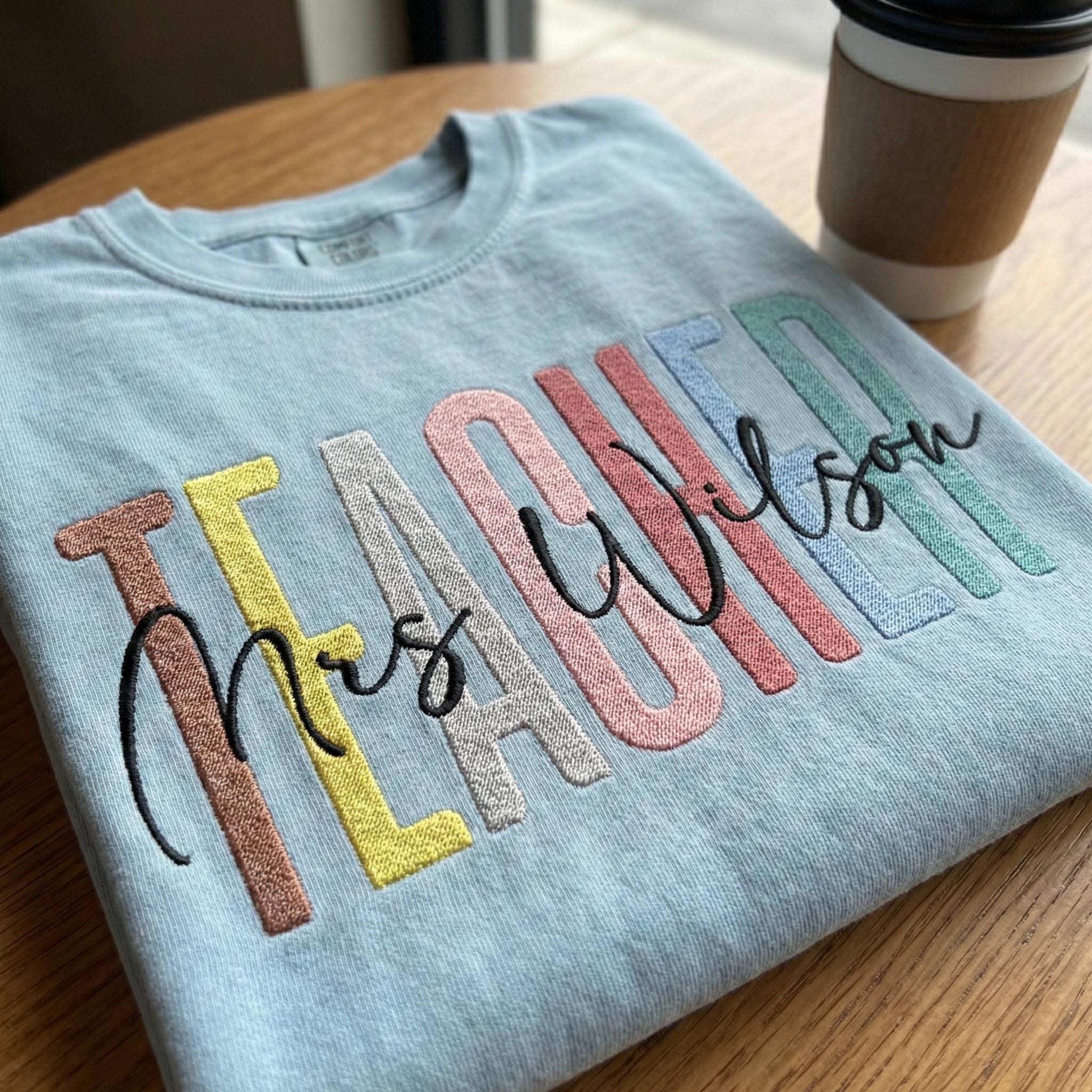 Personalized Teacher Embroidery Design | Custom Teacher Name Machine ...