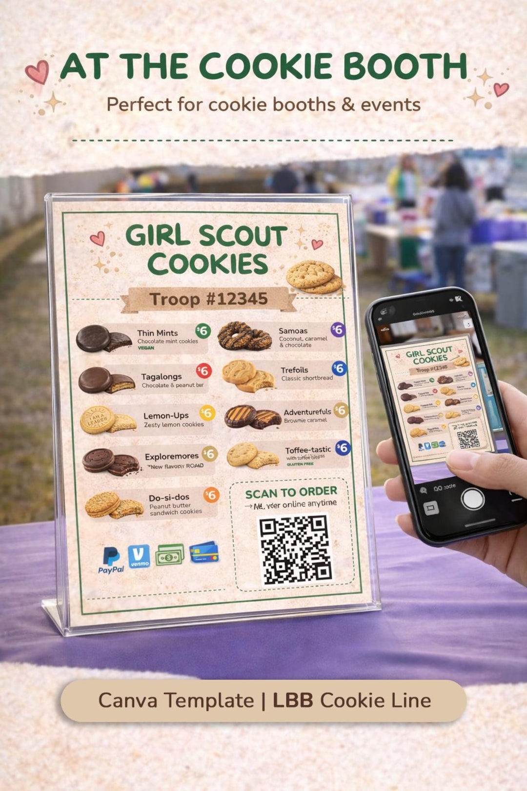 2026 Editable Girl Scout Cookie Booth Menu (LBB), QR Code Sign, Canva ...
