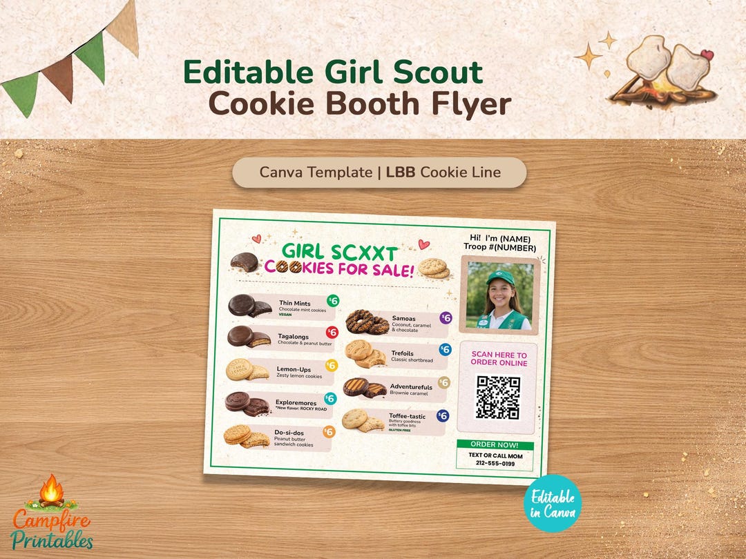 2026 Girl Scout Cookie Booth Flyer | Editable Canva Template | Instant ...