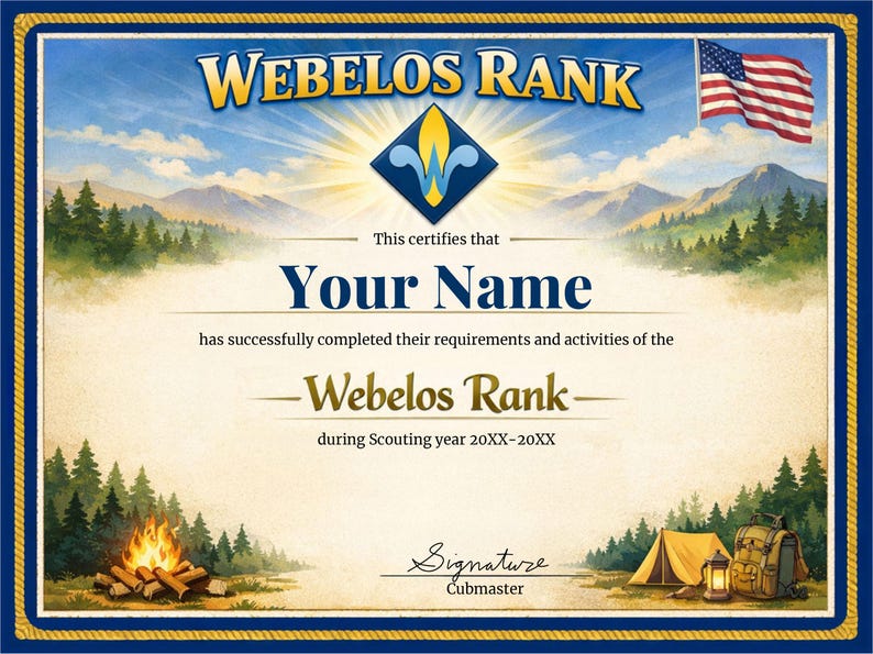 Cub Scout Rank Certificates | Editable Canva Template (digital Download ...