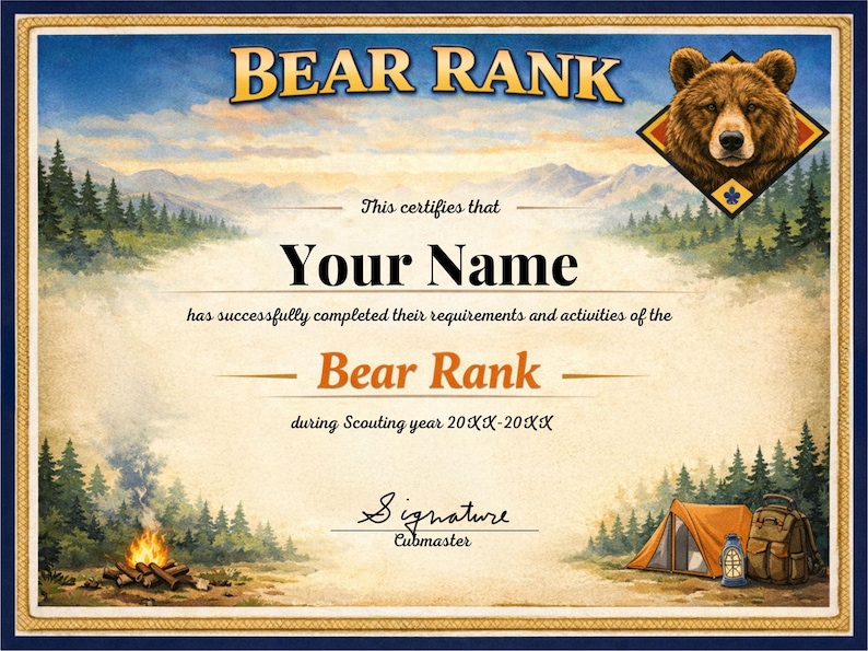 Cub Scout Rank Certificates | Editable Canva Template (digital Download ...