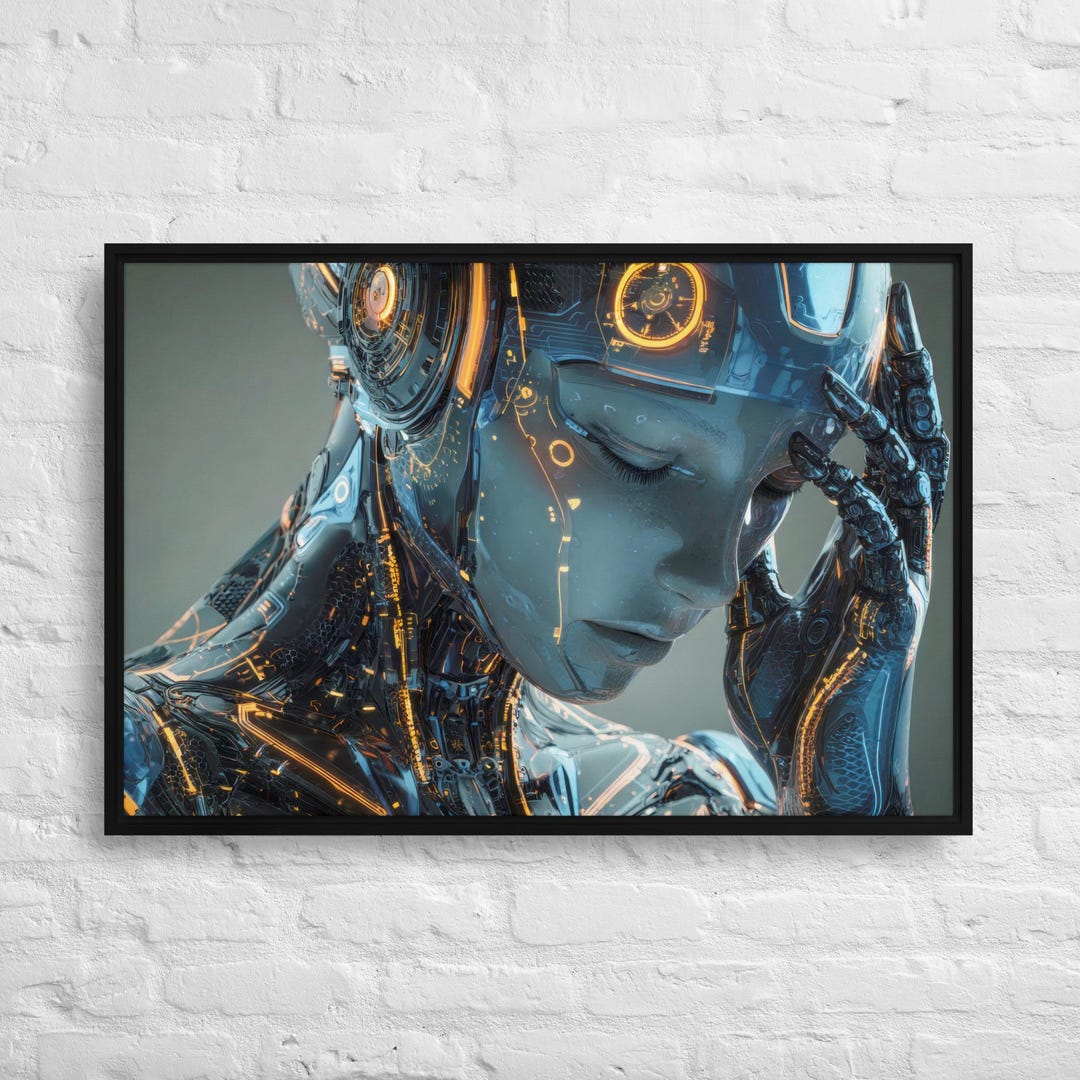 Futuristic Cyborg Wall Art Print, AI Android Portrait, Tech Noir Modern ...