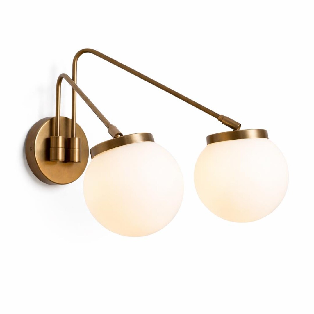 Double Glass Globe Sputnik Wall Sconce | Mid Century Brass Swing Arm ...