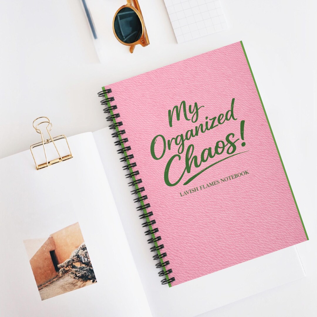 My Organized Chaos Notebook | Spiral Ruled Journal, Pink Typographic ...