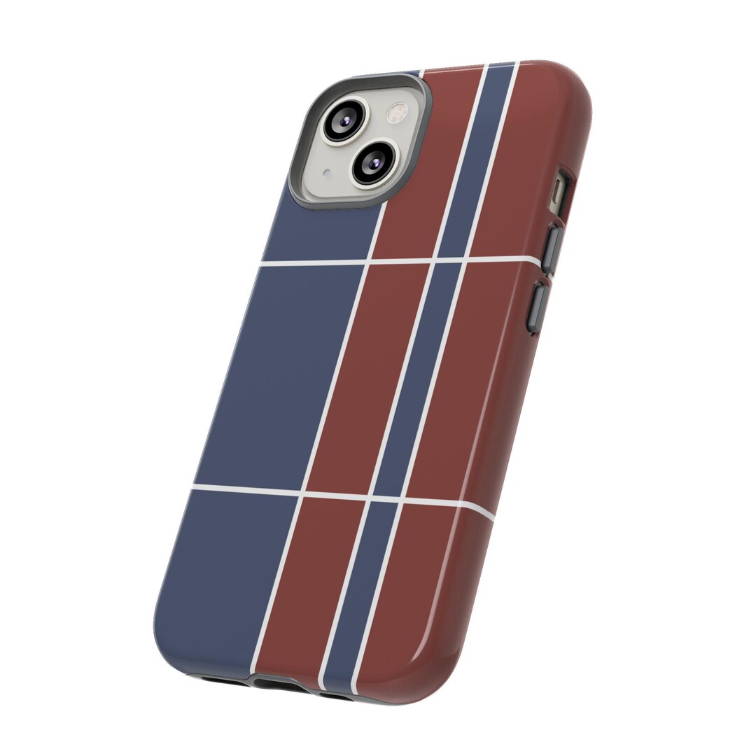 Navy Blue Brick Red Grid Phone Case | Preppy Plaid Dual Layer Slim Fit ...
