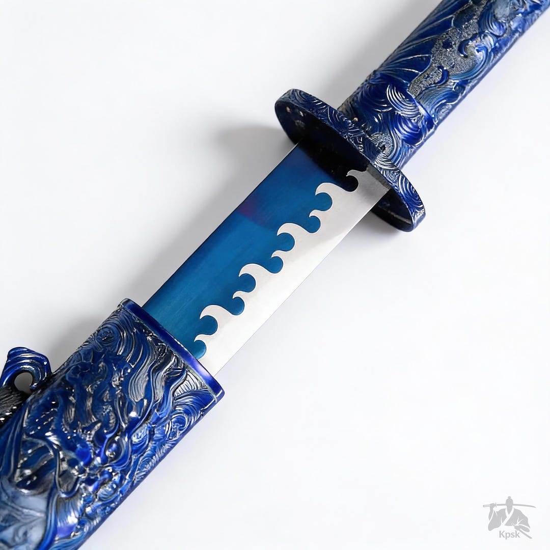 Heat-blued Manganese Steel Tang Dao - Fish Leaping Dragon Gate - Etsy
