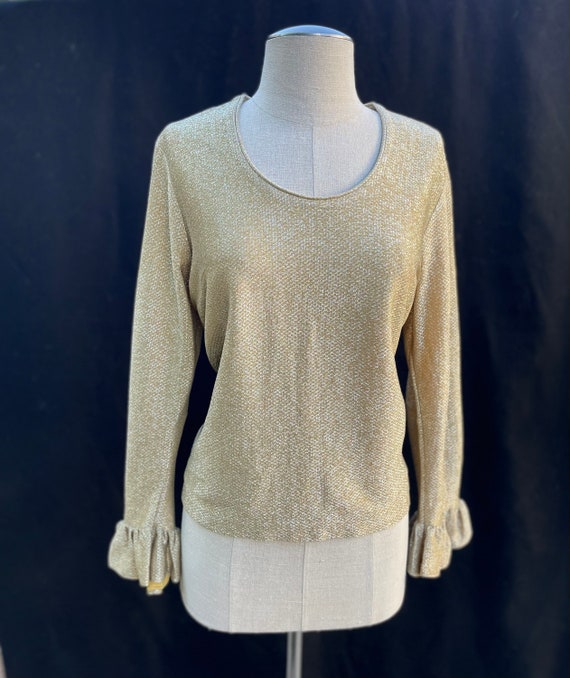 Vintage 1960s Phil Rose gold metallic ruffle blouse - Gem