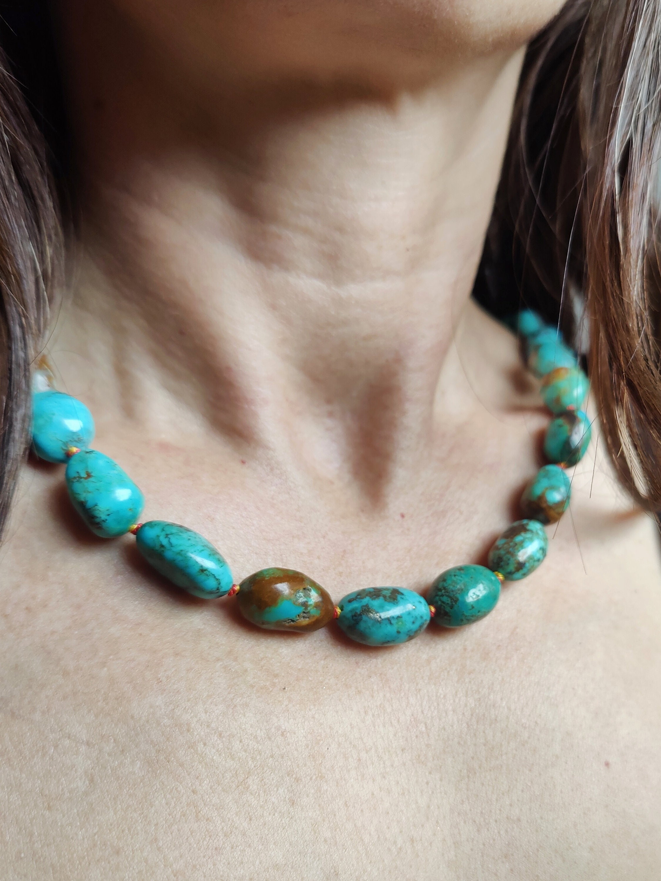 Luxurious Turquoise and 14k Gold Necklace Stabilized Turqoise Nuggets ...