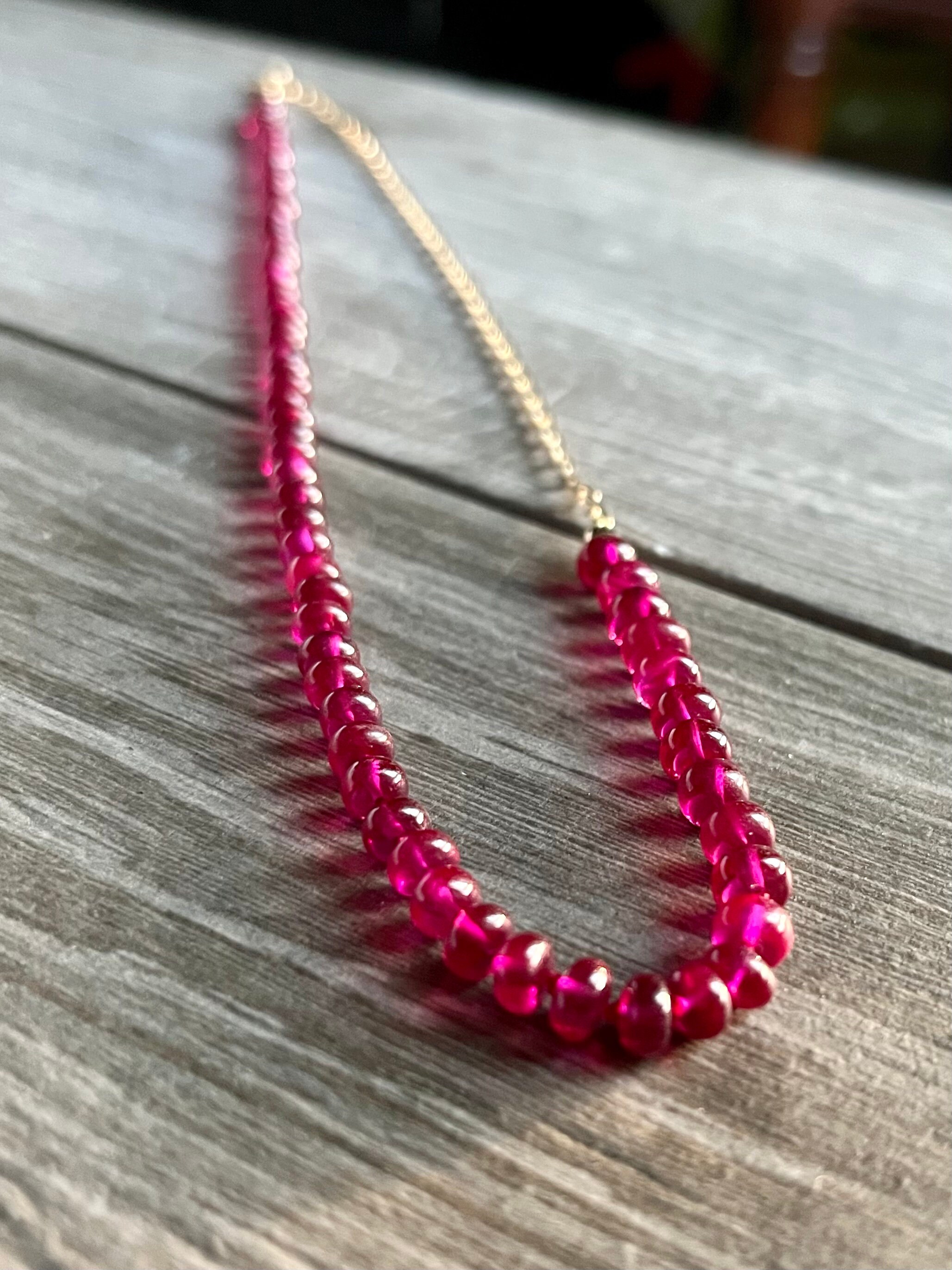 Ruby J Chain Necklace Ruby Rondelles Hand Knotted on Coordinating Silk ...