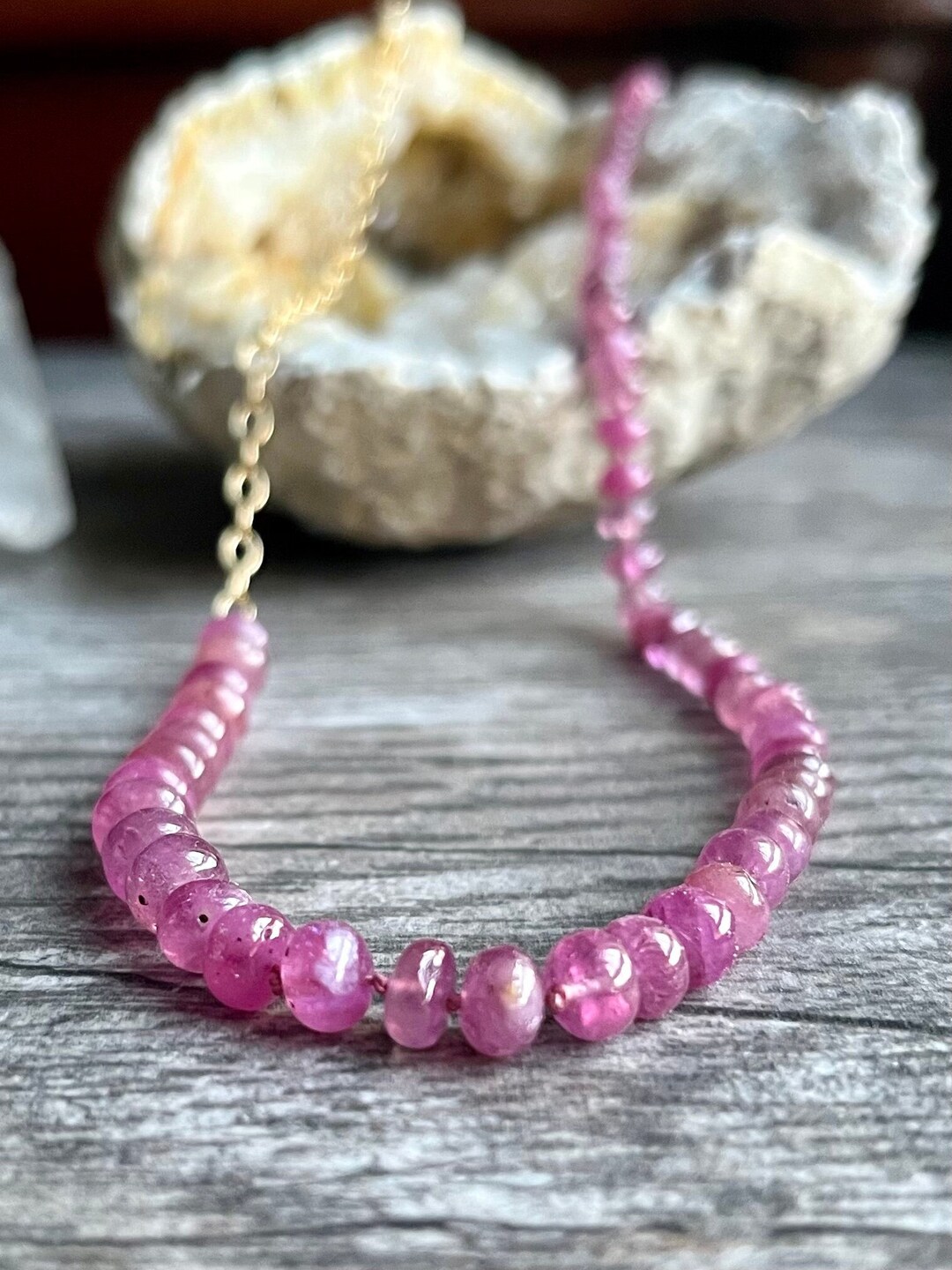 Pink Sapphire J Chain Necklace - Dainty Pink Sapphires Hand Knotted on ...