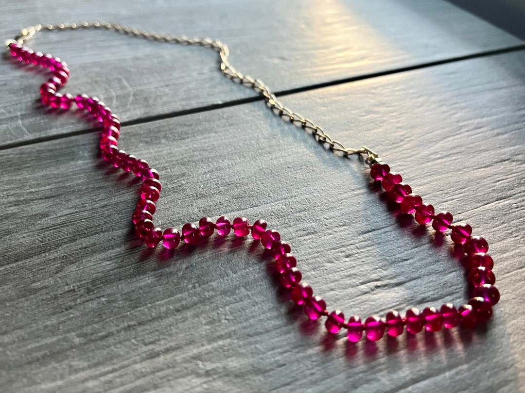 Ruby J Chain Necklace Ruby Rondelles Hand Knotted on Coordinating Silk ...