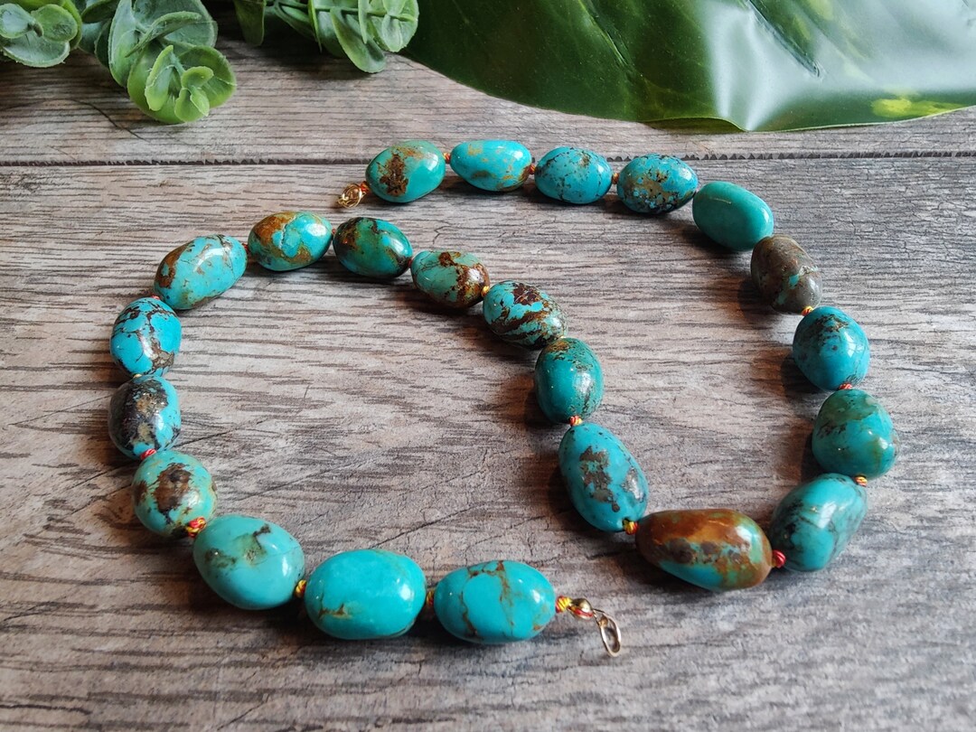 Luxurious Turquoise and 14k Gold Necklace Stabilized Turqoise Nuggets ...