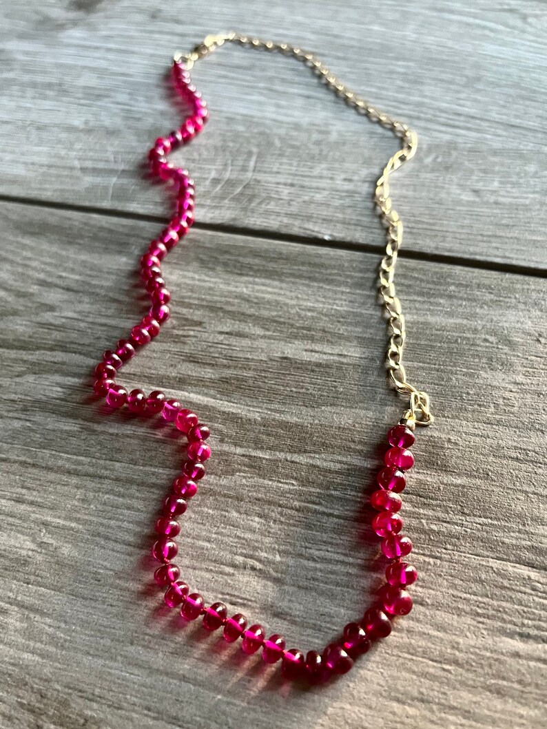 Ruby J Chain Necklace Ruby Rondelles Hand Knotted on Coordinating Silk ...
