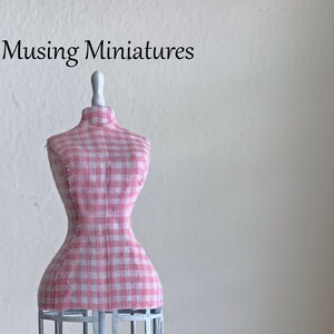 Dressmakers Mannequin in Pink Gingham in 1:12 Scale for Dollhouse Miniature Tailor or Sewing ...