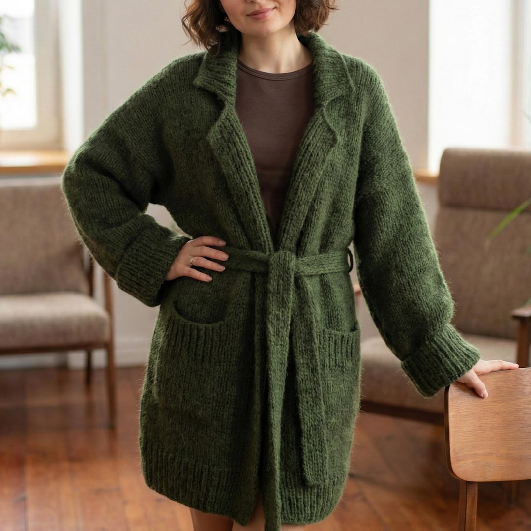 Chunky Knit Coatigan Knitting Pattern, Belted Shawl Collar, Robe Style ...