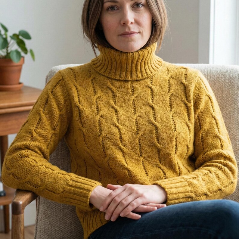 Wavy Cable Turtleneck Sweater Knitting Pattern PDF | Classic Cable ...