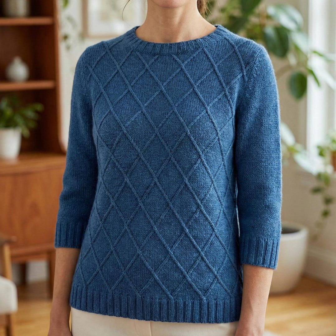 Diamond Cable Knit Pullover Pattern | Crew Neck Sweater (PDF Pattern ...