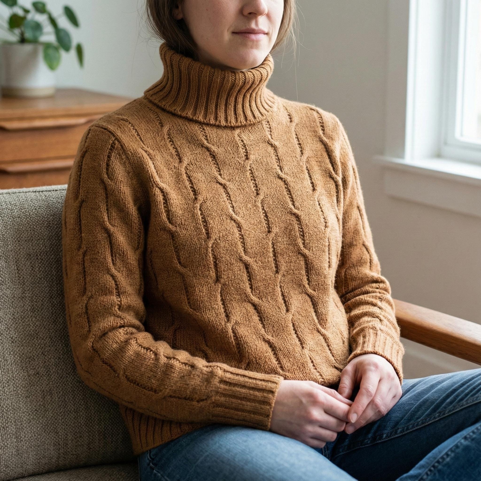 Wavy Cable Turtleneck Sweater Knitting Pattern PDF | Classic Cable ...