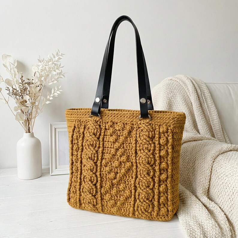 Crochet Cord Tote Bag Pattern | Cable & Bobble Design (PDF Pattern) - Etsy