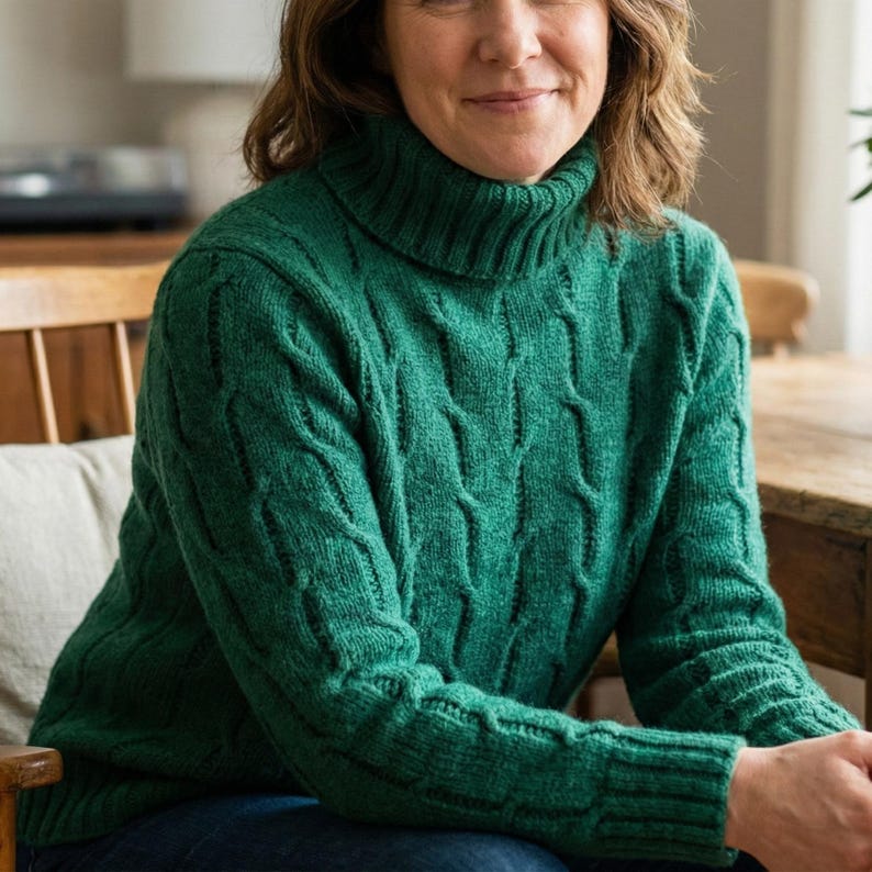 Wavy Cable Turtleneck Sweater Knitting Pattern PDF | Classic Cable ...