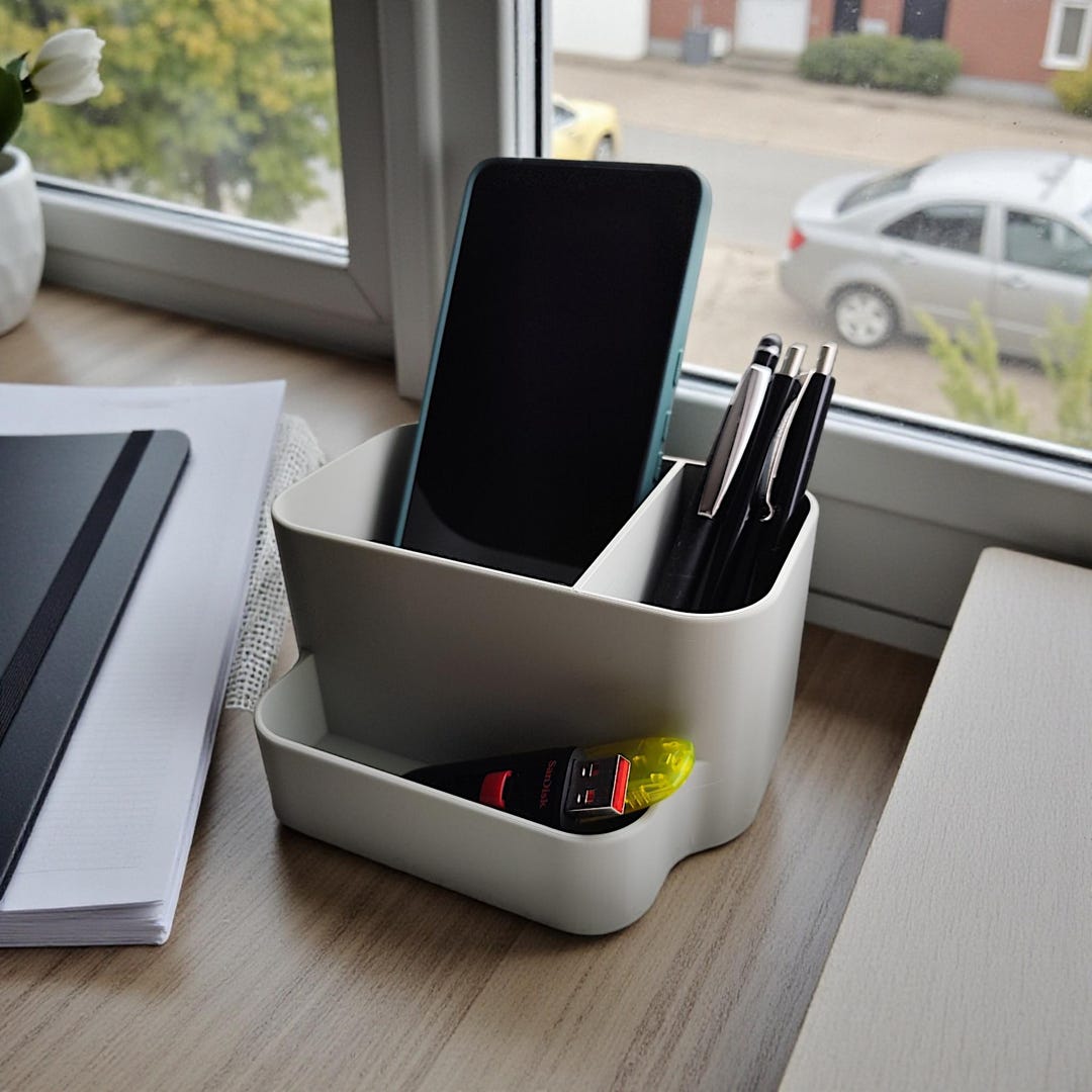 Modern Curved Desk Organizer | Minimalist Pen Holder & Desktop Storage ...
