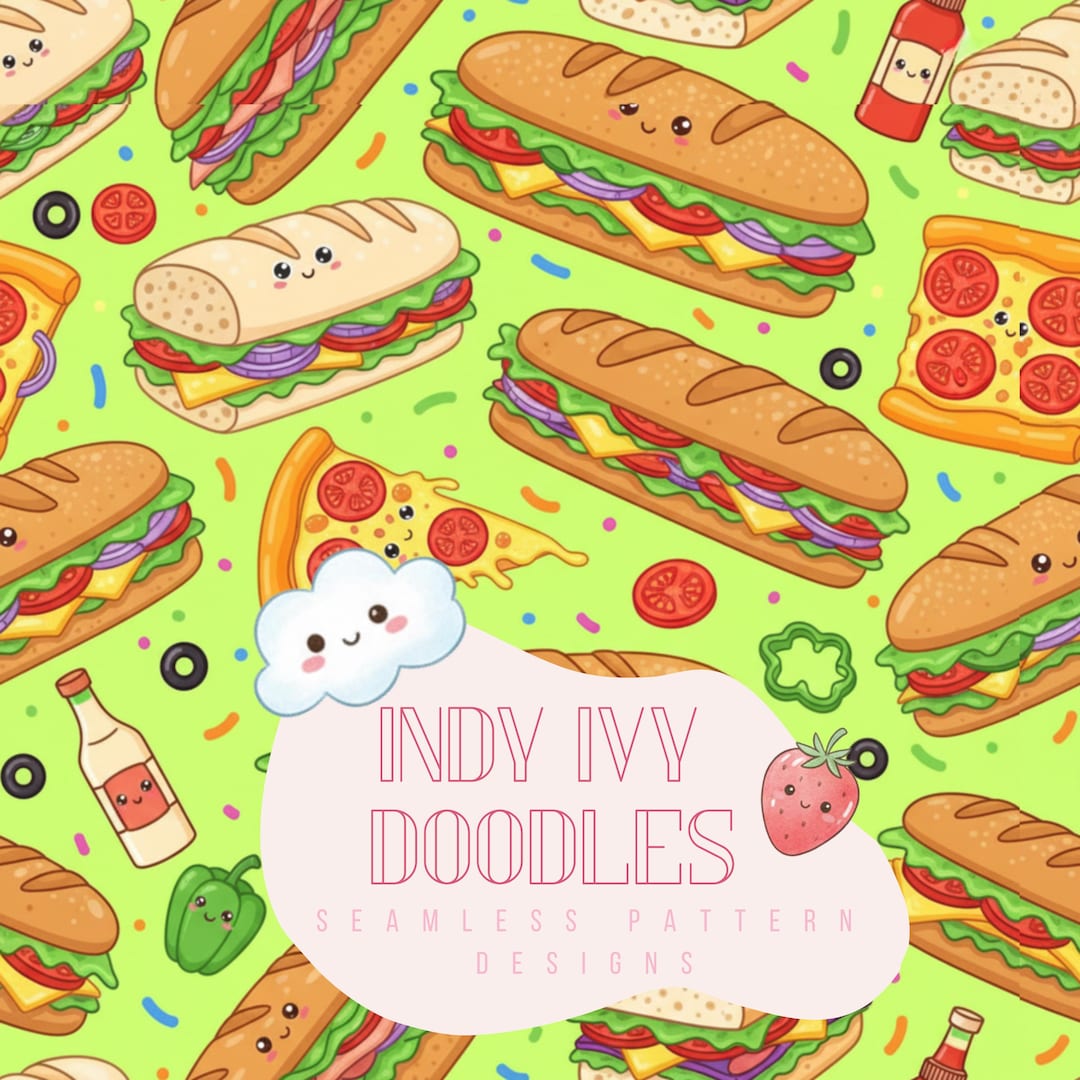 Subway Style Sandwich Rolls Seamless Pattern - Kawaii Design Sandwiches ...