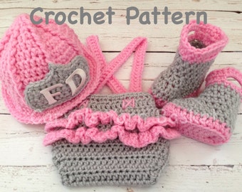 CROCHET PATTERN, Newborn Size, Baby Firefighter Fireman Hat, Pants ...