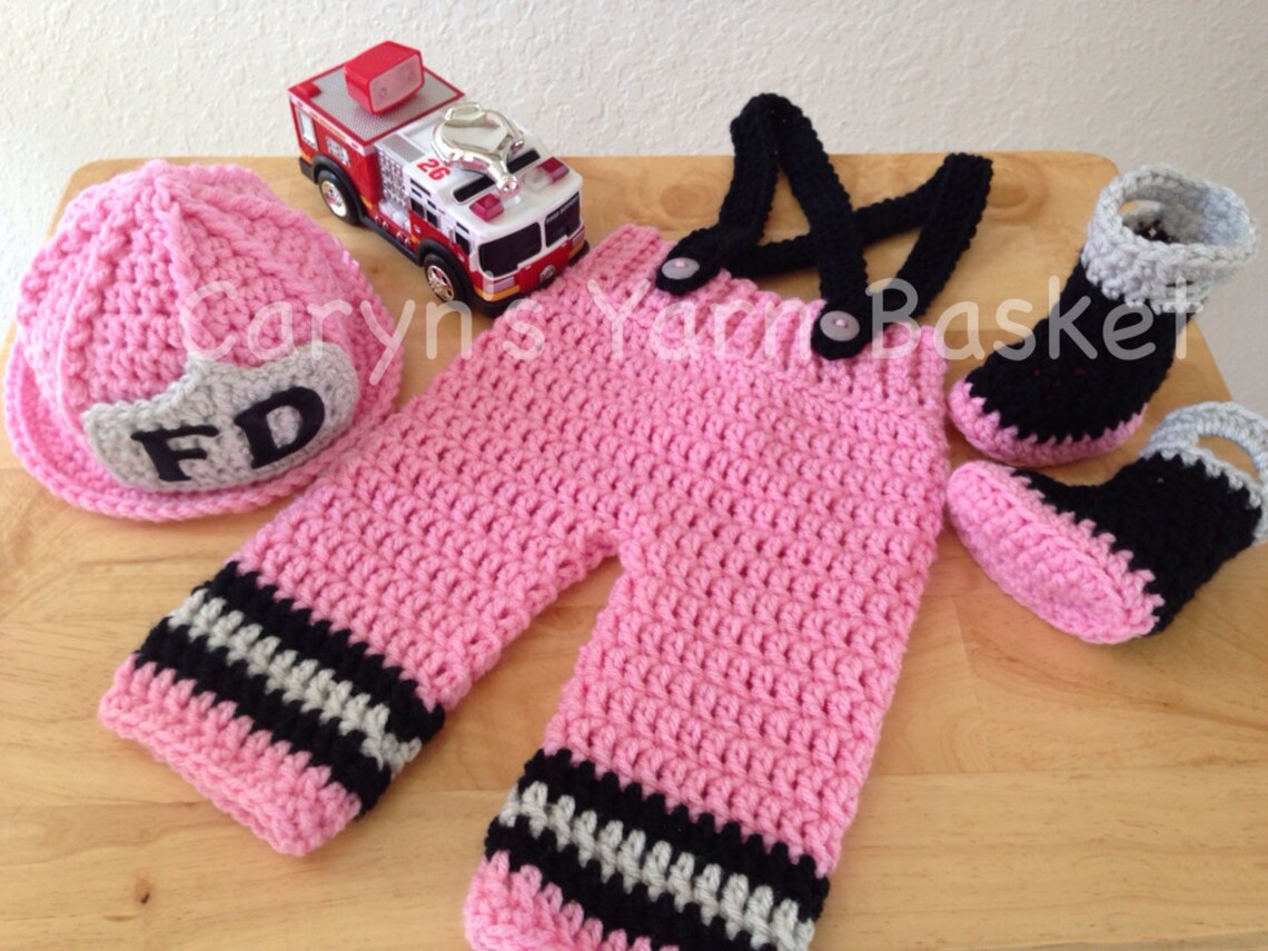CROCHET PATTERN, Newborn Size, Baby Girl Firefighter Fireman Hat, Pants ...