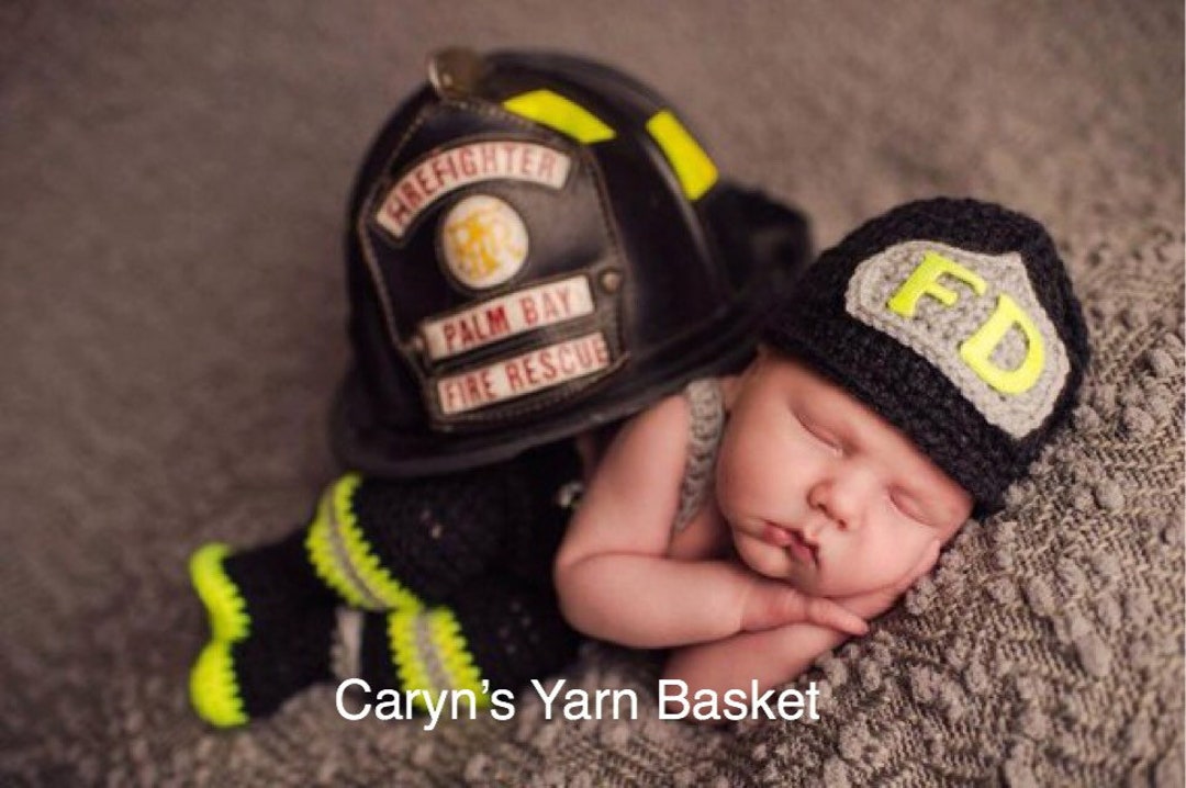 CROCHET PATTERN, Newborn Size, Baby Firefighter Fireman Hat, Pants ...